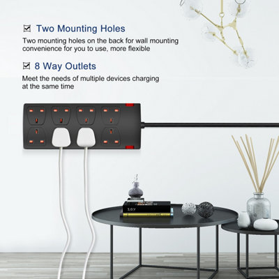 8 Way Socket with Cable 3G1.25,1M,Black,with Power Indicater,Child ...