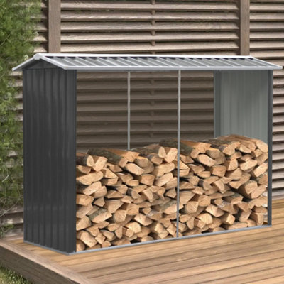 8 x 3 ft Outdoor Metal Log Store Apex Roof Garden Firewood Storage Shed ...
