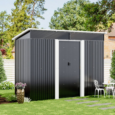 8 x 4 ft Metal Garden Storage Shed Pent Roof Double Lockable Sliding ...