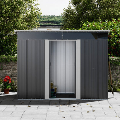 8 x 4 ft Metal Garden Storage Shed Pent Roof Double Lockable Sliding ...