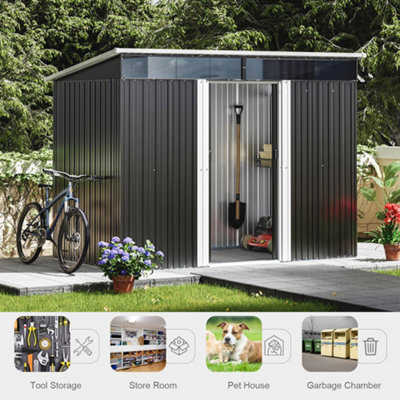 8 x 4 ft Metal Garden Storage Shed Pent Roof Double Lockable Sliding ...