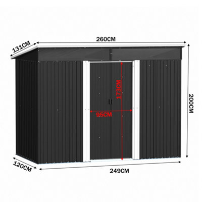 8 x 4 ft Metal Garden Storage Shed Pent Roof Double Lockable Sliding ...
