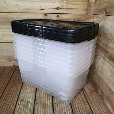 8 x 42L Clear Storage Box with Black Lid, Stackable and Nestable Design ...