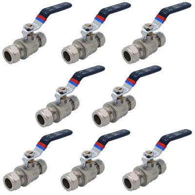 8 x Ball Valve 15mm Full Bore Black Lever Compression (Pack of Eight)