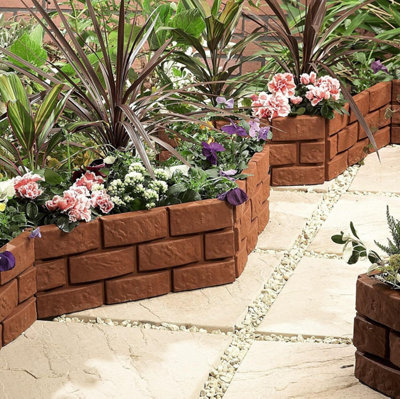 8 x Brick Effect Garden Border Edging Strips - Terracotta Weatherproof ...