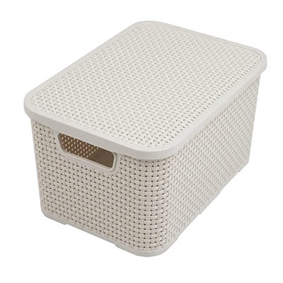 8 x Cream Rattan Effect Home Office Multipurpose Storage Baskets With Lids