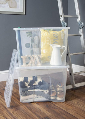 80 L Transparent Storage Boxes with Lids Wham Stackable Pack of 5 ...