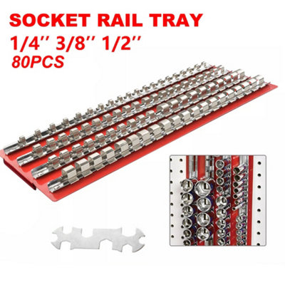 80 Pcs Socket Rail Tray Organiser for 1/4", 3/8", 1/2" Drive Sockets