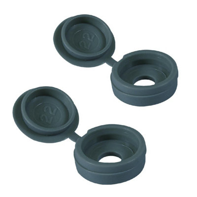 80 x Dark Grey Fold Over Plastic Hinged Screw Cover / 17mm Large Cups ...