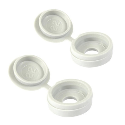 80 x White Fold Over Plastic Hinged Screw Cover / 17mm Large Cups & Covers