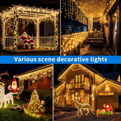 800 Warm Yellow LED Solar Powered Icicle Light String with remote ...
