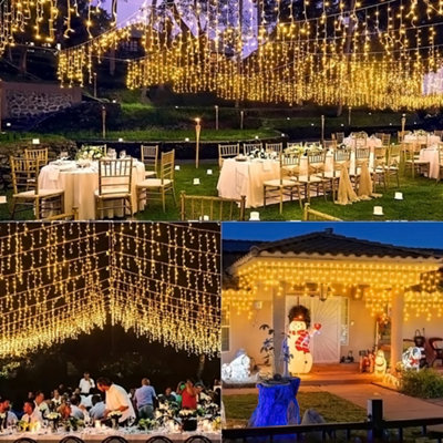 800 Warm Yellow LED Solar Powered Icicle Light String with remote ...