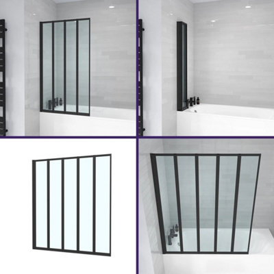 800 x 1400 mm 4 Fold Door Bath Shower Screen Black Frame