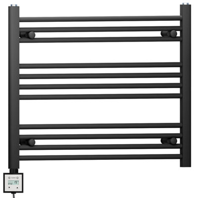 800 x 600 mm Black Electric Bathroom Heated Towel Rail Thermostatic ...