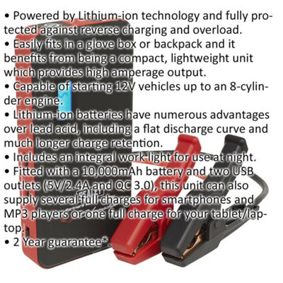 800A Compact Jump Start Power Pack - Lithium-ion Battery - Overload ...