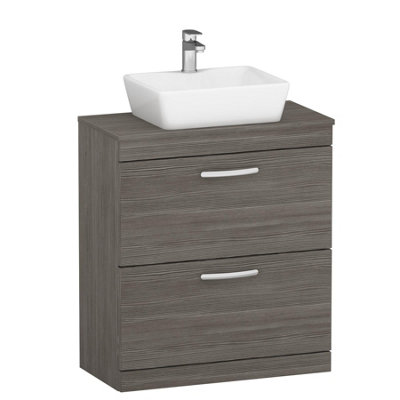 800mm Floor Standing Vanity Unit 2 Drawer Grey Elm & Countertop Basin - Cube