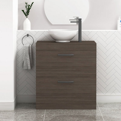 800mm Grey Elm 2 Drawer Free Standing Bathroom Vanity Unit with Sink ...