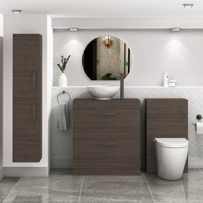 800mm Grey Elm 2 Drawer Free Standing Bathroom Vanity Unit with Sink ...