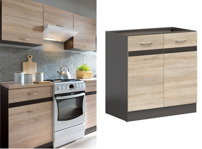 800mm Kitchen Cabinet Base Unit 2 Door 80cm Cupboard Wenge and Light ...
