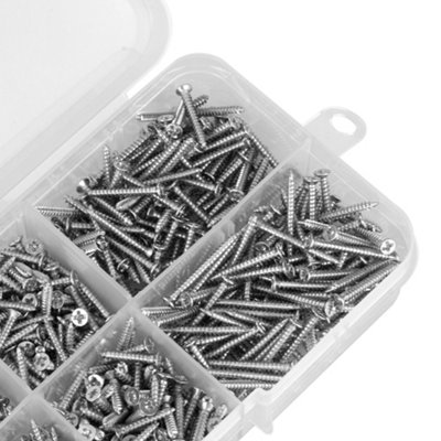 800Pcs Sliver Flat Head Self Drilling Screw Set Wood Screw Carbon Steel ...