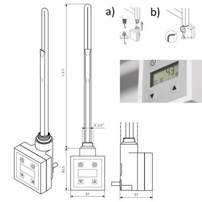 800W Black Terma KTX3 Electric Heating Element For Towel Rail Radiator ...