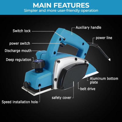 800W Electric Wood Planer,Precision Power for Smooth, Clean Finishes