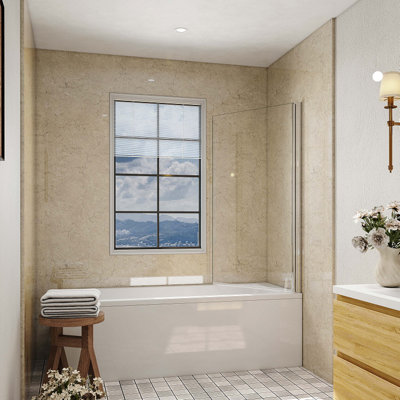 800x1400mm Bath Shower Screen Bathroom Square Pivot Chrome Reversible ...