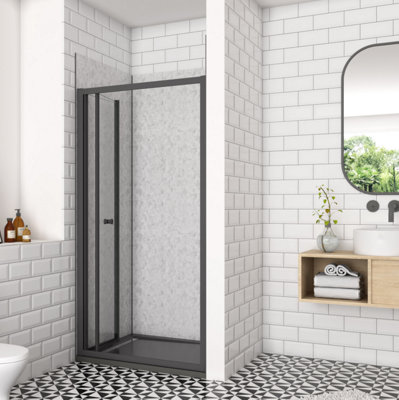 800x1850mm Bathroom Black Framed Bi Fold Shower Door Walk In Screen ...