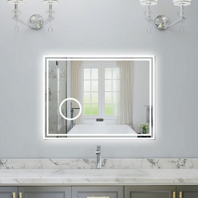 800x600mm Bathroom 3-Color Dimmable LED Mirror with Bluetooth Shaver ...
