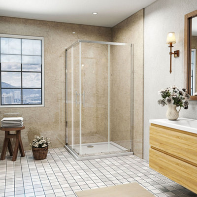 800x760x1850mm Corner Entry Shower Enclosure+800x760mm Stone Tray with ...