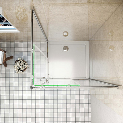 800x760x1850mm Corner Entry Shower Enclosure+800x760mm Stone Tray with ...
