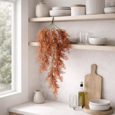 80cm Artificial Coral Fern Plant Autumn Orange Hanging Foliage