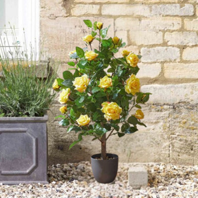 80cm Artificial Rose Tree in Potted Plant - Yellow Roses