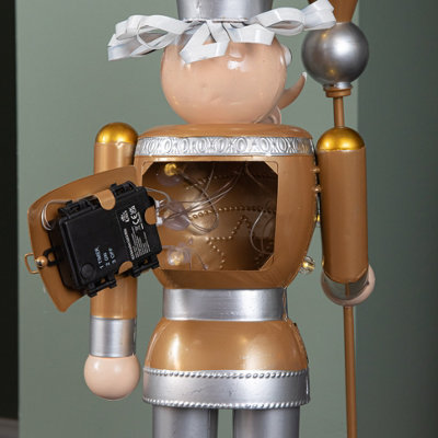 80cm Battery Operated Light up Christmas Gold Nutcracker with LEDs