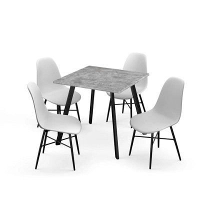 80cm Concrete Square Dining Table with 4 White Tulip Chairs Modern ...