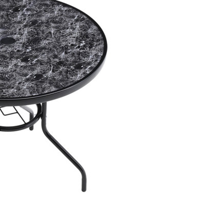 80cm Dia Outdoor Round Marble Coffee Table with Tempered Glass Top and ...