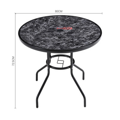 80cm Dia Outdoor Round Marble Coffee Table with Tempered Glass Top and ...