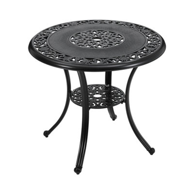 80CM DIA ROUND OUTDOOR GARDEN PATIO DINING TABLE WITH UMBRELLA HOLE, BLACK