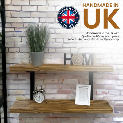 80cm Double Rustic Wooden Shelves Wall-Mounted Shelf with Seated Double ...