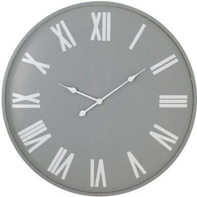 80cm Grey Metal Wall Clock with White Roman Numerals and Minimal Frame
