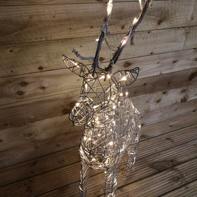 80cm Grey Outdoor Standing LED Wicker Reindeer Christmas Decoration Warm White