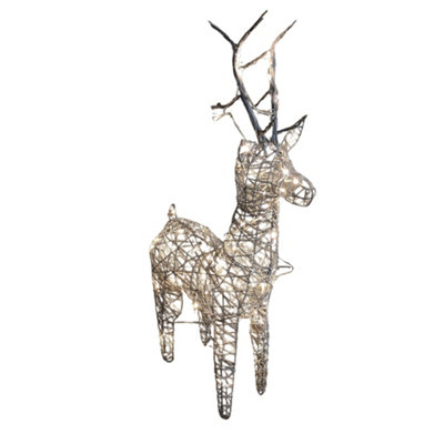 80cm Grey Outdoor Standing LED Wicker Reindeer Christmas Decoration Warm White