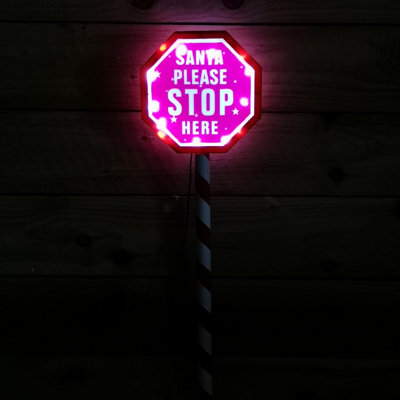 80cm Premier Christmas Outdoor Santa Stop Here Sign with Warm White LEDs