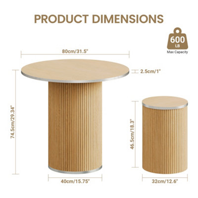 80CM Round Dining Table and Chairs of 4, Modern Dinner Table Oak