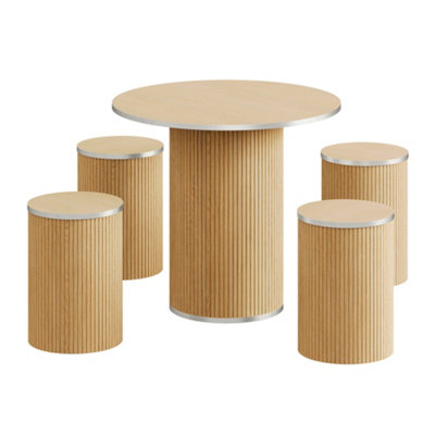 80CM Round Dining Table and Chairs of 4, Modern Dinner Table Oak