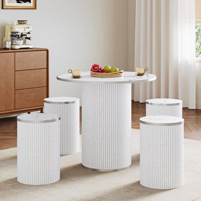 80CM Round Dining Table and Chairs of 4, Modern Dinner Table White