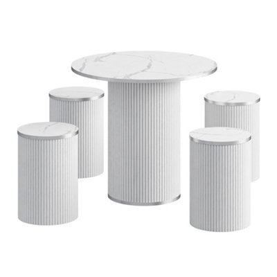 80CM Round Dining Table and Chairs of 4, Modern Dinner Table White