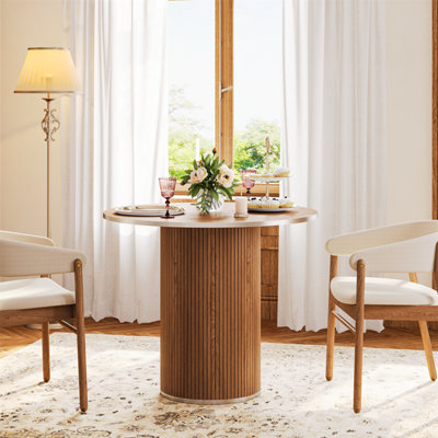 80CM Round Dining Table, Modern Dinner Table Walnut(Without Chair)