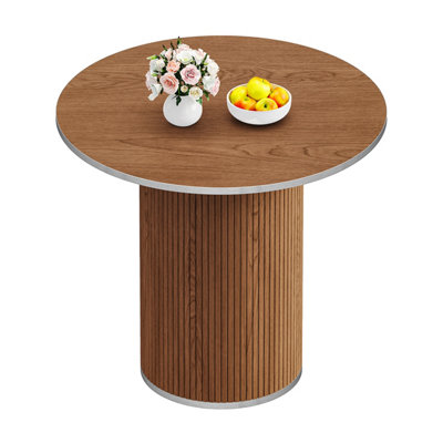 80CM Round Dining Table, Modern Dinner Table Walnut(Without Chair)