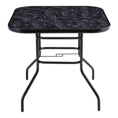 80cm Stone Grain Square Table Tempered Glass Top Table with Parasol Hole